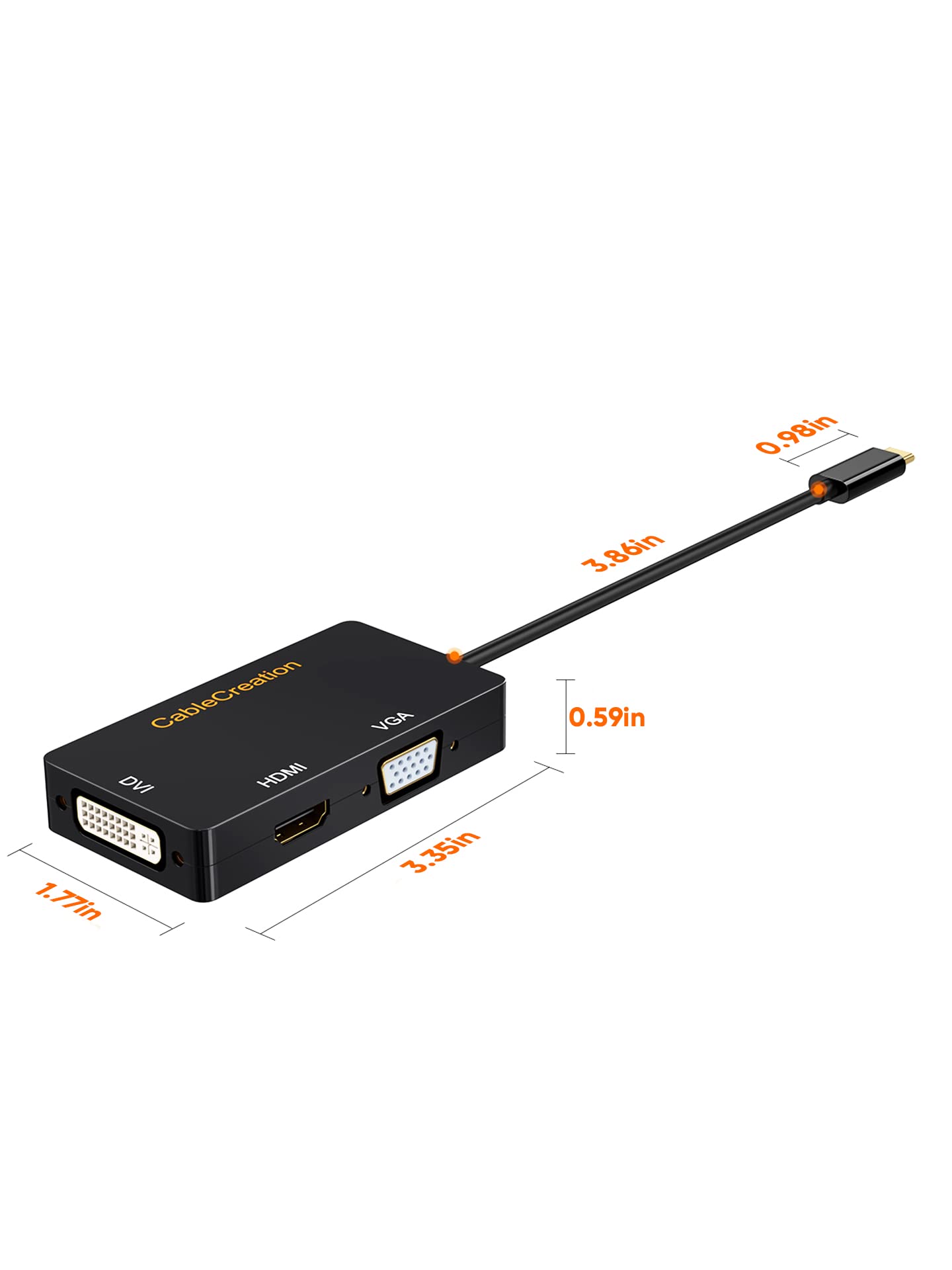 CableCreation USB C to VGA HDMI DVI Adapter, 3 in 1 USB Type C to HDMI VGA DVI Female Converter Compatible with Galaxy S22 Ultra, MacBook Pro 2020, Surface Book 2, Mac Mini 2018, XPS 15, Black