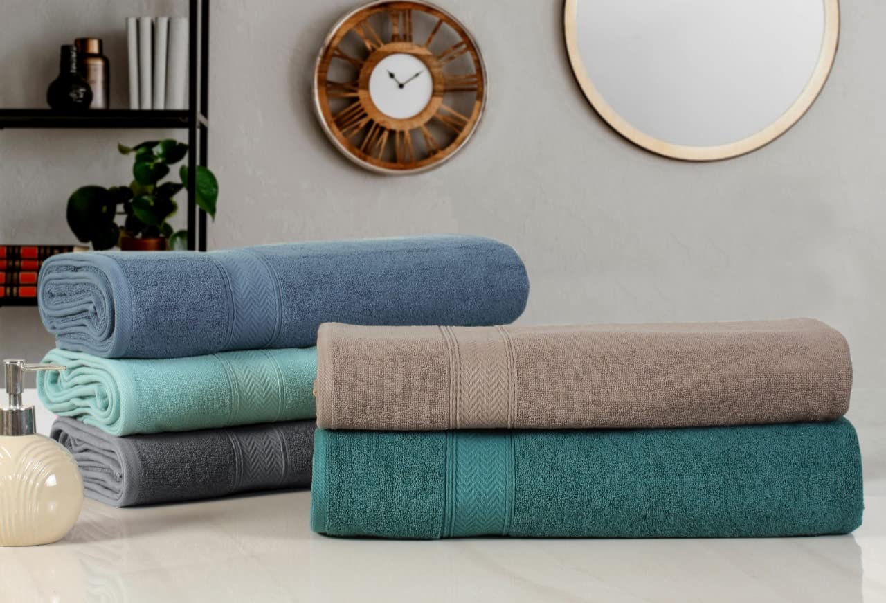 600 GSM - 40 x 80 Inches - 100% Cotton Bath Sheets Pack of 2 - Highly Absorbent Extra Large Bath Sheet Towels Set - Jumbo Oversized Cotton Bath Sheets Towels - Super Soft Hotel Quality Towel (STONE)
