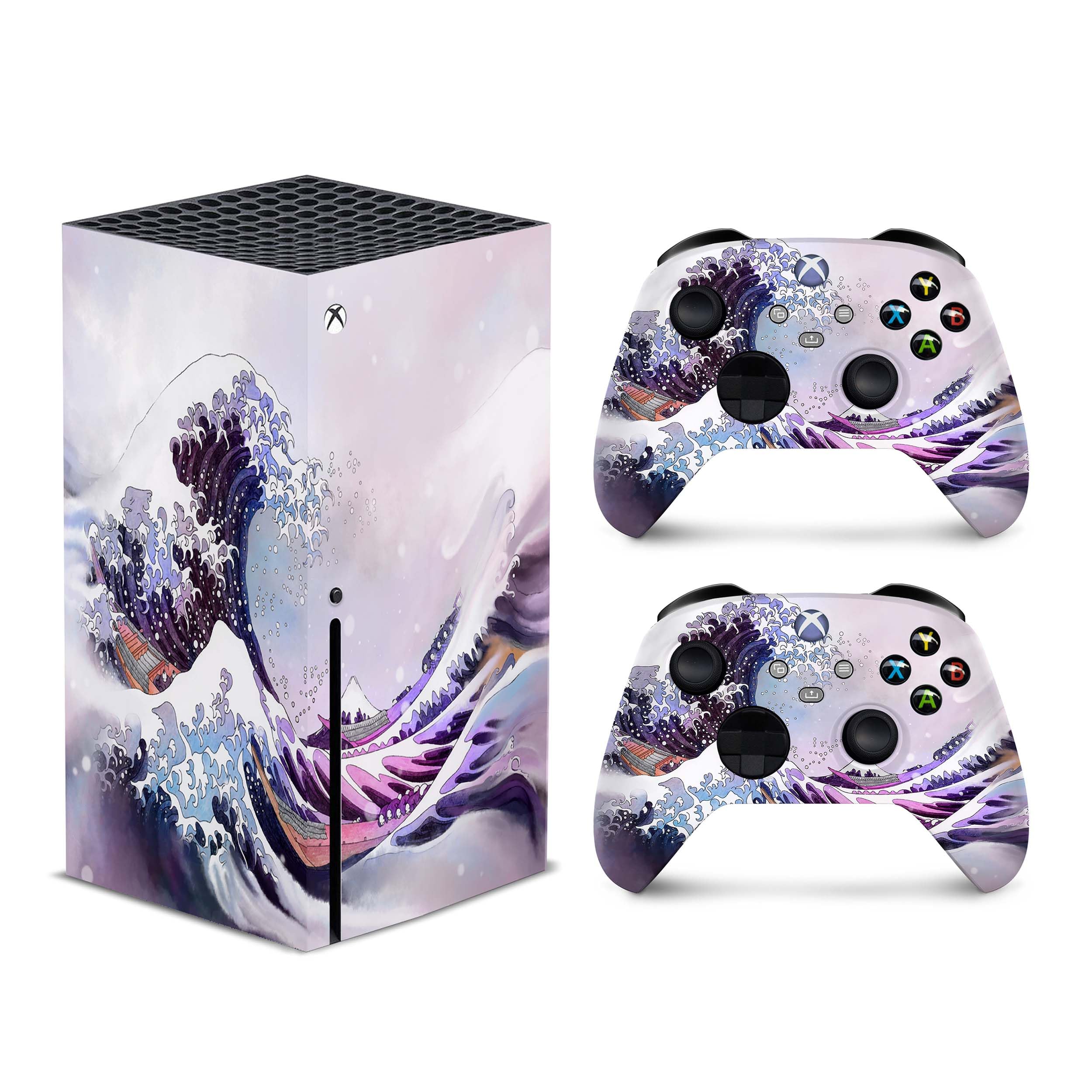 TACKY DESIGN Watercolor Wave Skin Compatible for Xbox Series x Skin & Two Controller Skin, Xbox x Sticker Premium Vinyl 3M Decal Full wrap, Xbox Cover