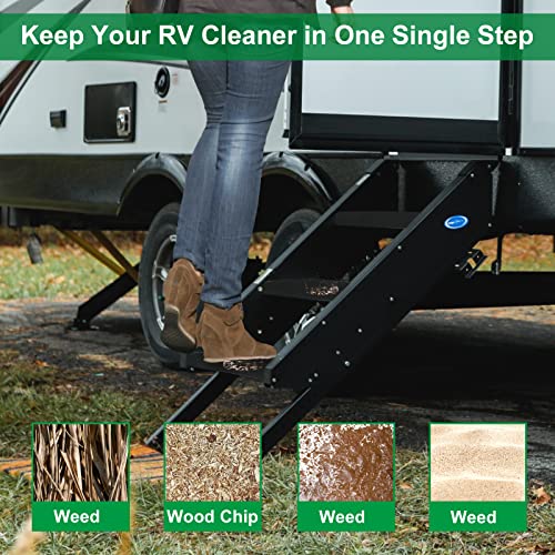 BLACKHORSE-RACING RV Steps Covers Rugs 3 Pack, 18" Inch Wide RV Camper Step Stair Covers, Wrap Around Camper Stair Rugs Radius Carpet with Spring Hooks, Black