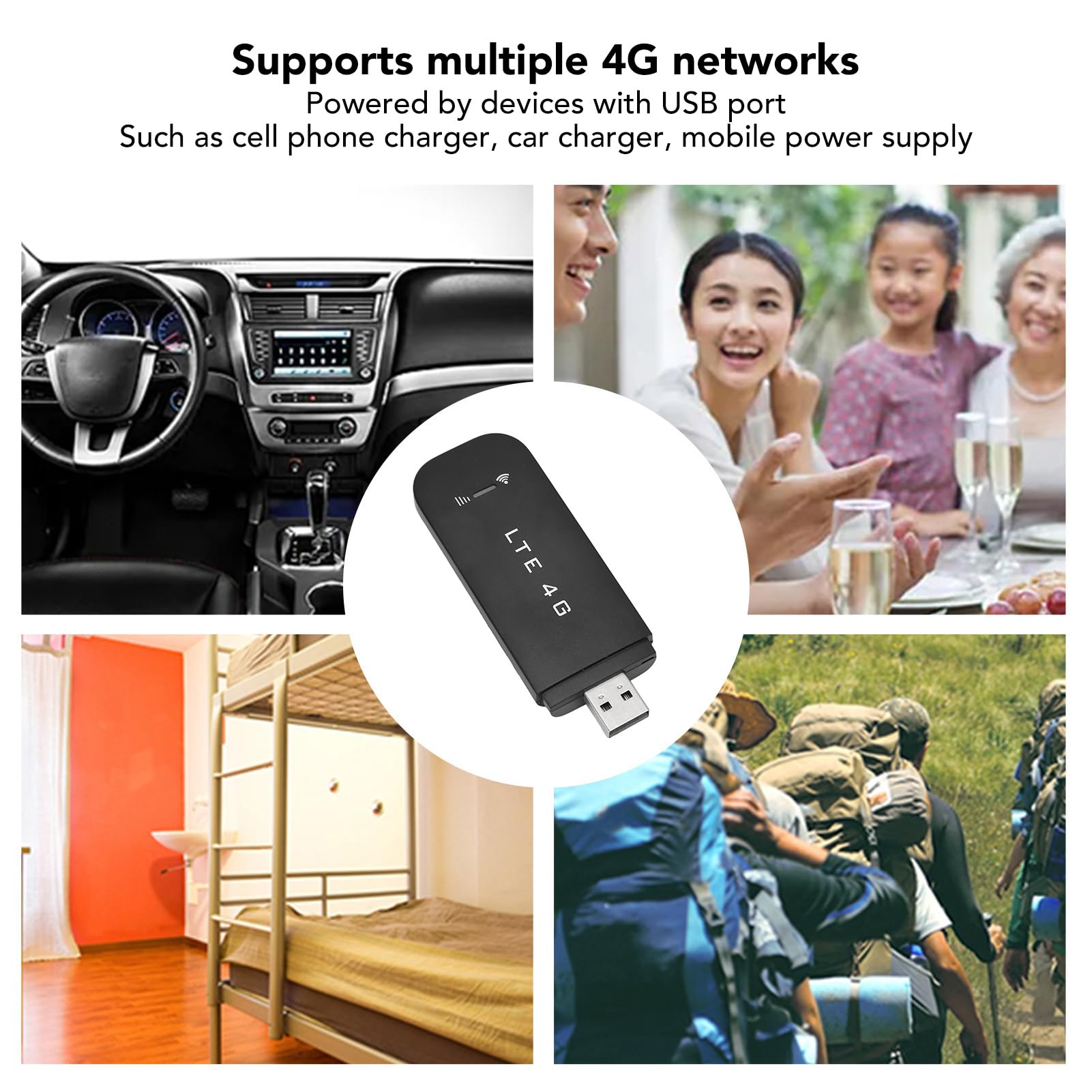 4G Router, 4G LTE USB Portable Router Pocket Mobile Network Hotspot, Support 10 Devices,USB Modem Wireless Network Smart Router with SIM Card Slot, for Car Outdoor (Black)