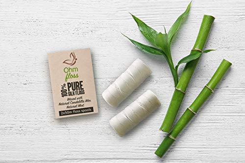 Ohm Earth’s Ohm Floss Refill – Natural Biodegradable Silk Dental Floss for Refillable Bamboo/Steel Holder, Natural Candelilla Wax, 100% Compostable, Eco Oral Care, 110 yds/100m (2-Pack) Natural Mint