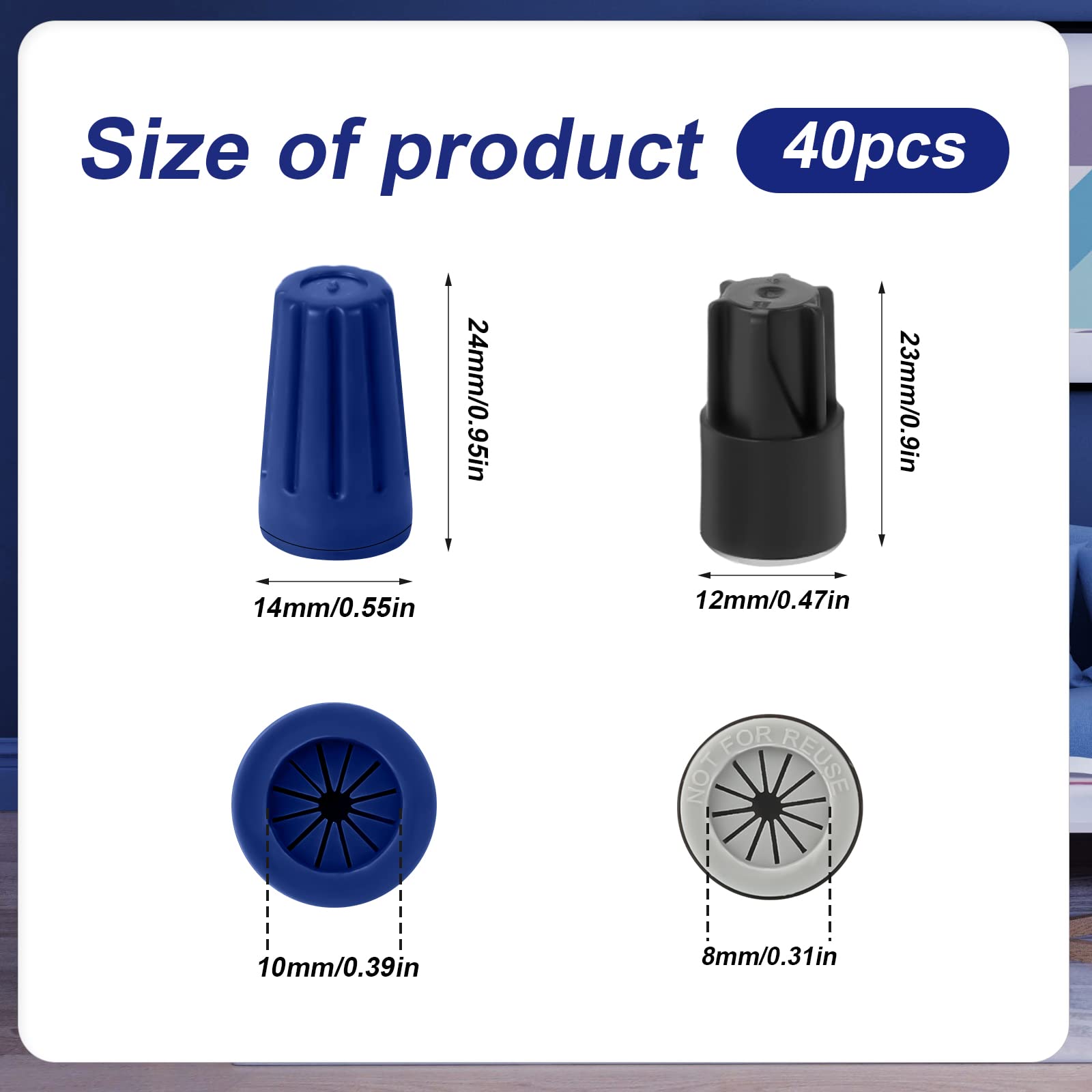 40pcs Waterproof Wire Nut Connectors, Outdoor Electrical Wire Connectors Twist Nuts Caps Wire Caps Compatible with 22AWG-12AWG for Outdoor Lights Irrigation Valves (Blue; Black)