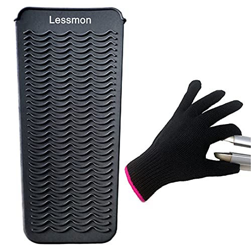 Heat Resistant Mat Pouch and Heat Resistant Glove for Curling Irons, Hair Straightener, Flat Irons and Other Hair Styling Tools 11.5" x 6", Black