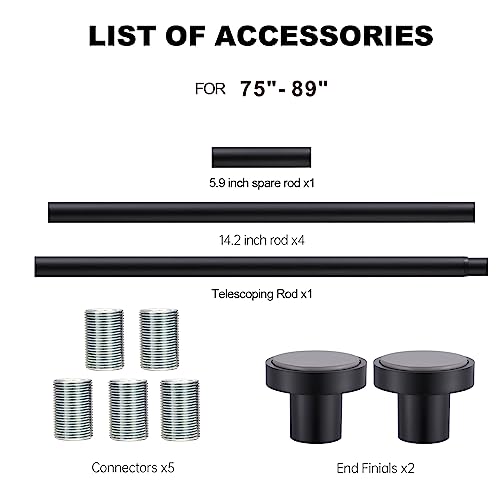 BRIOFOX Shower Curtain Rod Adjustable 75-89 Inch, Spring Tension Shower Rod No Drilling Non Slip, Matte Black