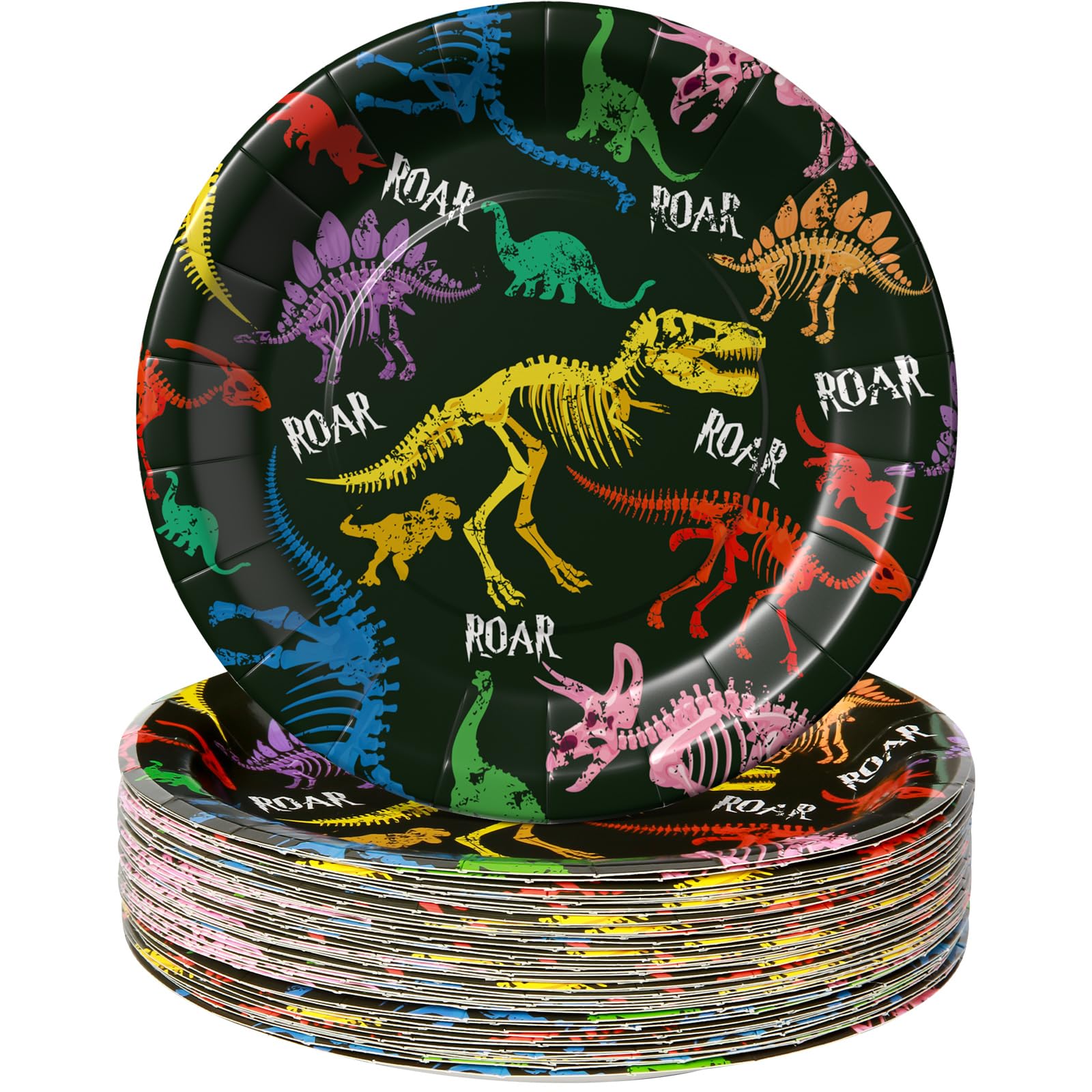 AFZMON Dinosaur Party Plates- 50 Pack 7’’ Disposable Three Rex Paper Cake Plates, Dinosaur World Themed Birthday Party Supplies Decorations Tableware for Kids Baby Shower