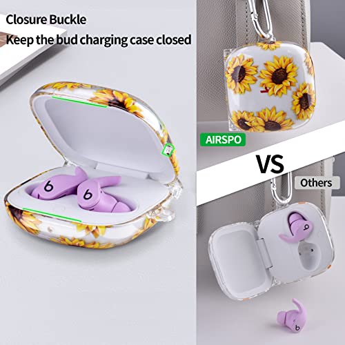 Beats Fit Pro Case Cover,AIRSPO Hard PC Case for Beats Fit Pro Cute Protective Beats Fit Pro Earbuds Case Cover with Keychain(Sunflower)