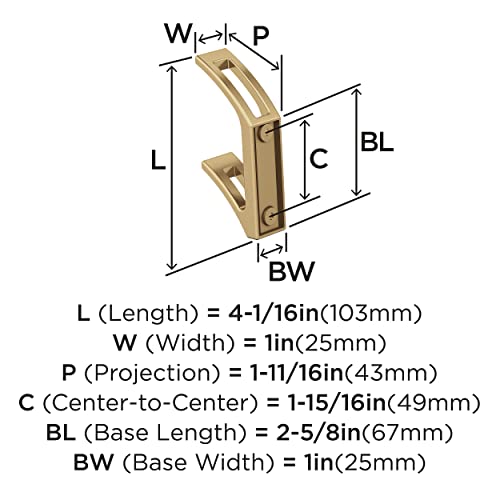 Amerock H37010CZ | Avid Double Prong Decorative Wall Hook | Champagne Bronze Hook for Coats, Hats, Backpacks, Bags | Hooks for Bathroom, Bedroom, Closet, Entryway, Laundry Room, Office