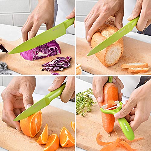 Maarten Kitchen Knives Set - 4 Piece Stainless Steel Chef Knife Set with Sheath - Boxed Knife Sets Gifts for Family (Green)