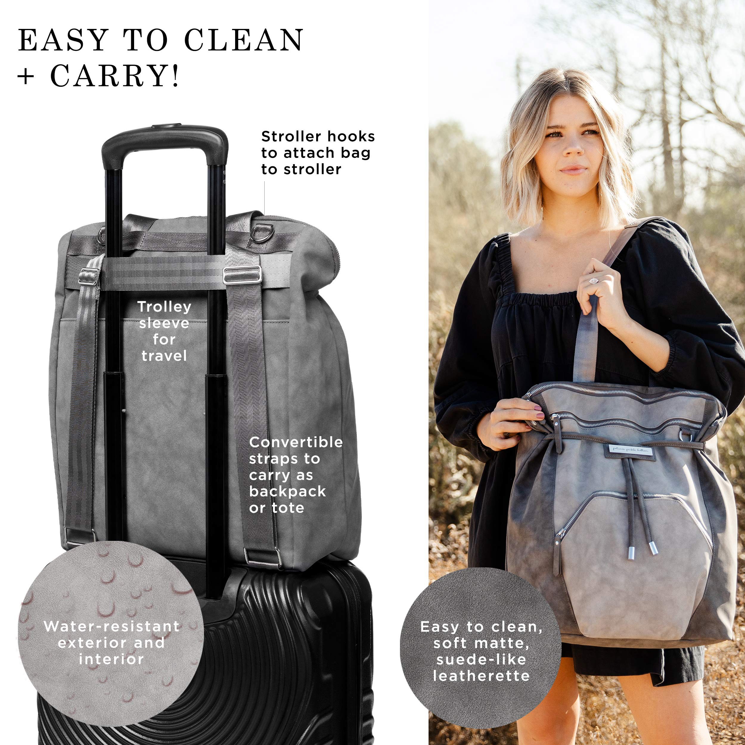 Petunia Pickle Bottom Cinch Convertible Backpack - Baby Bag - Baby Diaper Bag for Parents - Baby Backpack Diaper Bag - Stylish, Spacious, Secure Backpack for Busy Modern Moms & Dads - Pewter