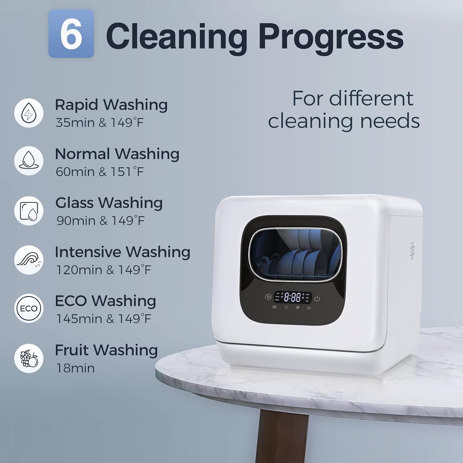 AGLUCKY Countertop Dishwasher, Portable Dishwashers with 6 Programs, 24H Timing, Air-Drying, 360Β° Deep Cleaning, Mini Dishwashers for Apartments, Dorms & Kitchenettes