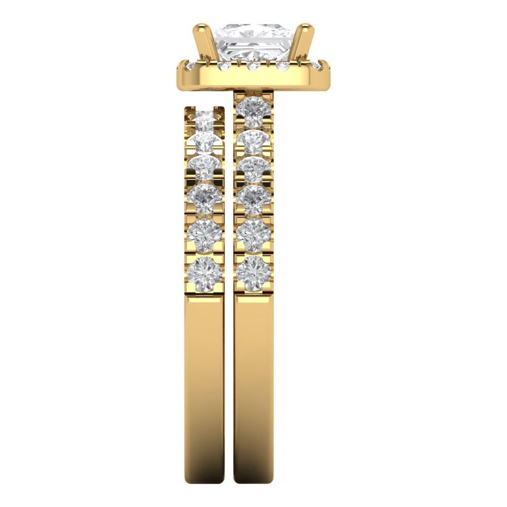 2ct Princess Cut Clear Simulated Diamond 14k Yellow Gold Halo Solitaire W/Accents Wedding Engagement Promise Ring size 3.5