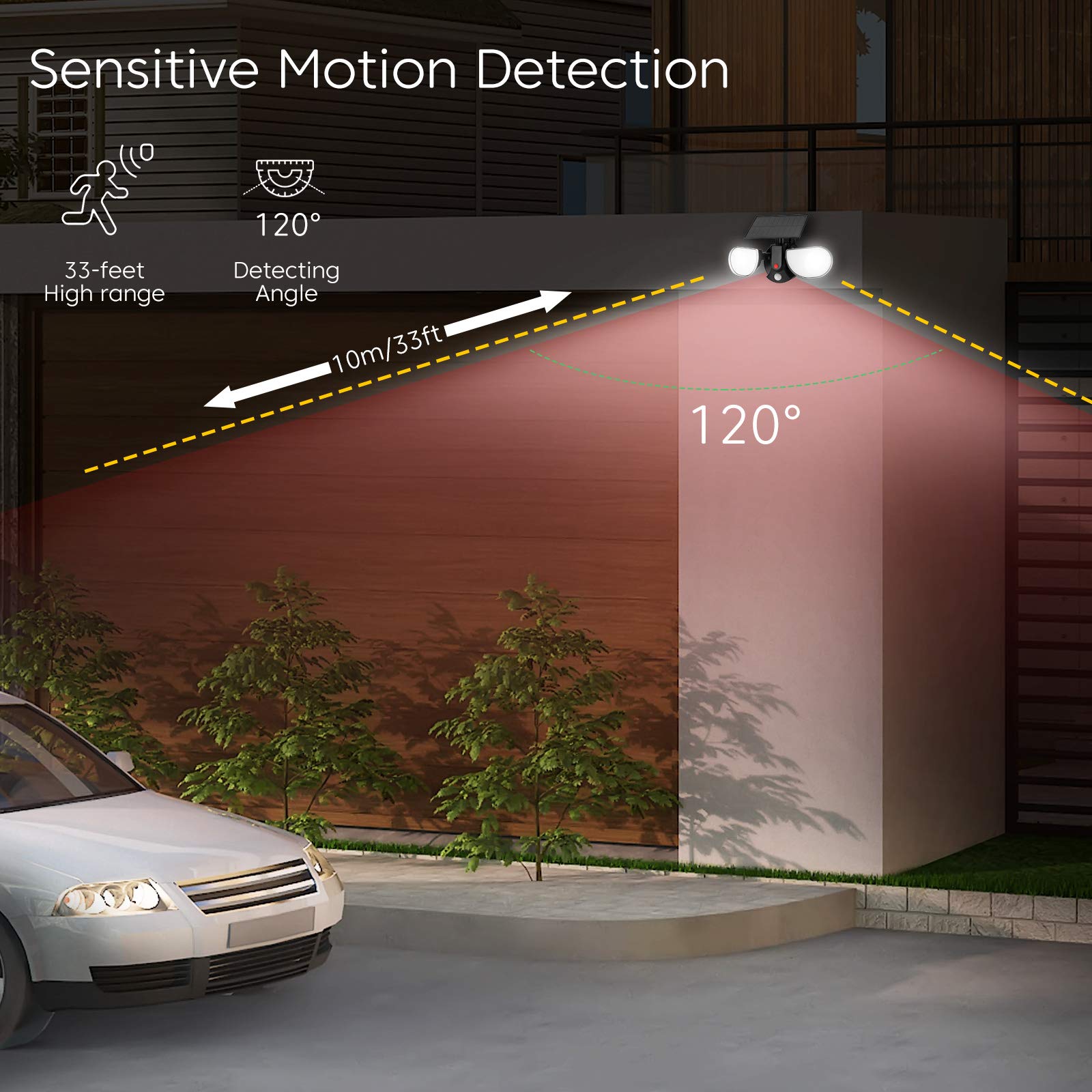 Consciot Solar Lights Outdoor, Ultra Bright Motion Sensor Solar Security Light 1000lm, 40 LED Wall Flood Light with Adjustable Dual Heads, IP67 Waterproof for Garage Patio Garden, Cool White, 2 Pack (OC-WL-001A)