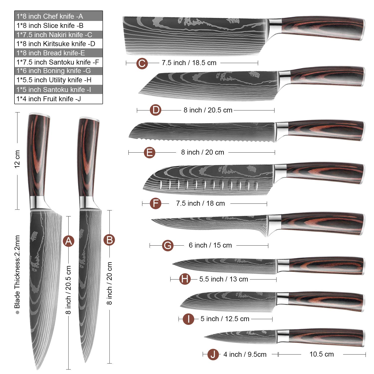 XITUO Kitchen Chef Knife Set,10 Piece High Carbon Stainless Steel Knives Pakkawood Handle, Ultra Sharp Cooking Knife & Gift Box (10PCS Chef Knife Set)