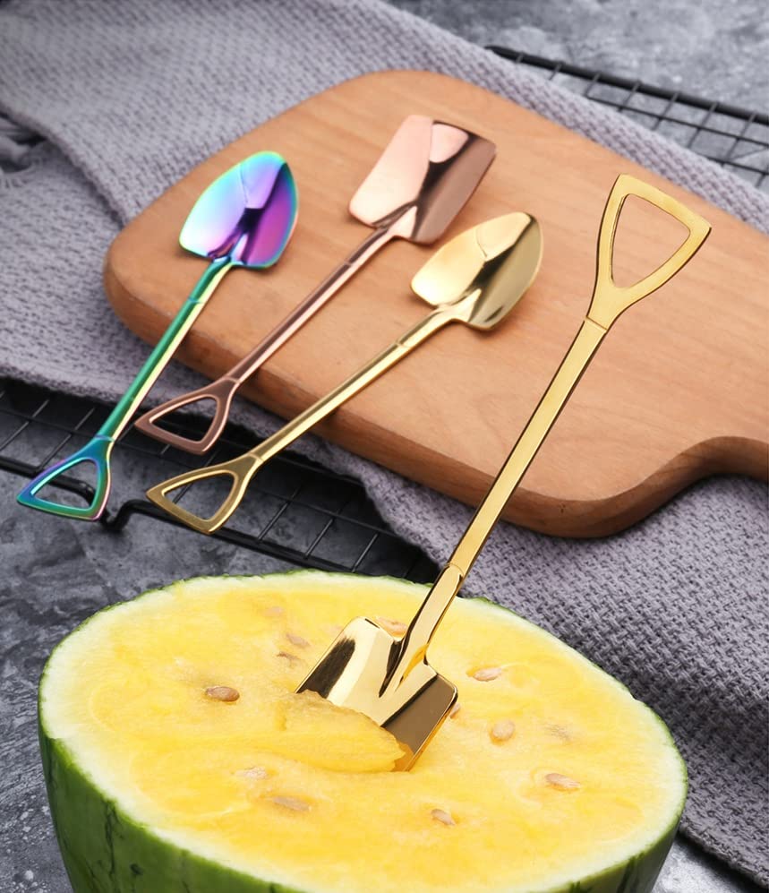 6PCS/set Stainless Steel Iron Shovel Spoon, Coffee Ice Cream Spoon Engineering Shovel,Retro Cute Square Head Spoon Kitchen Gadget