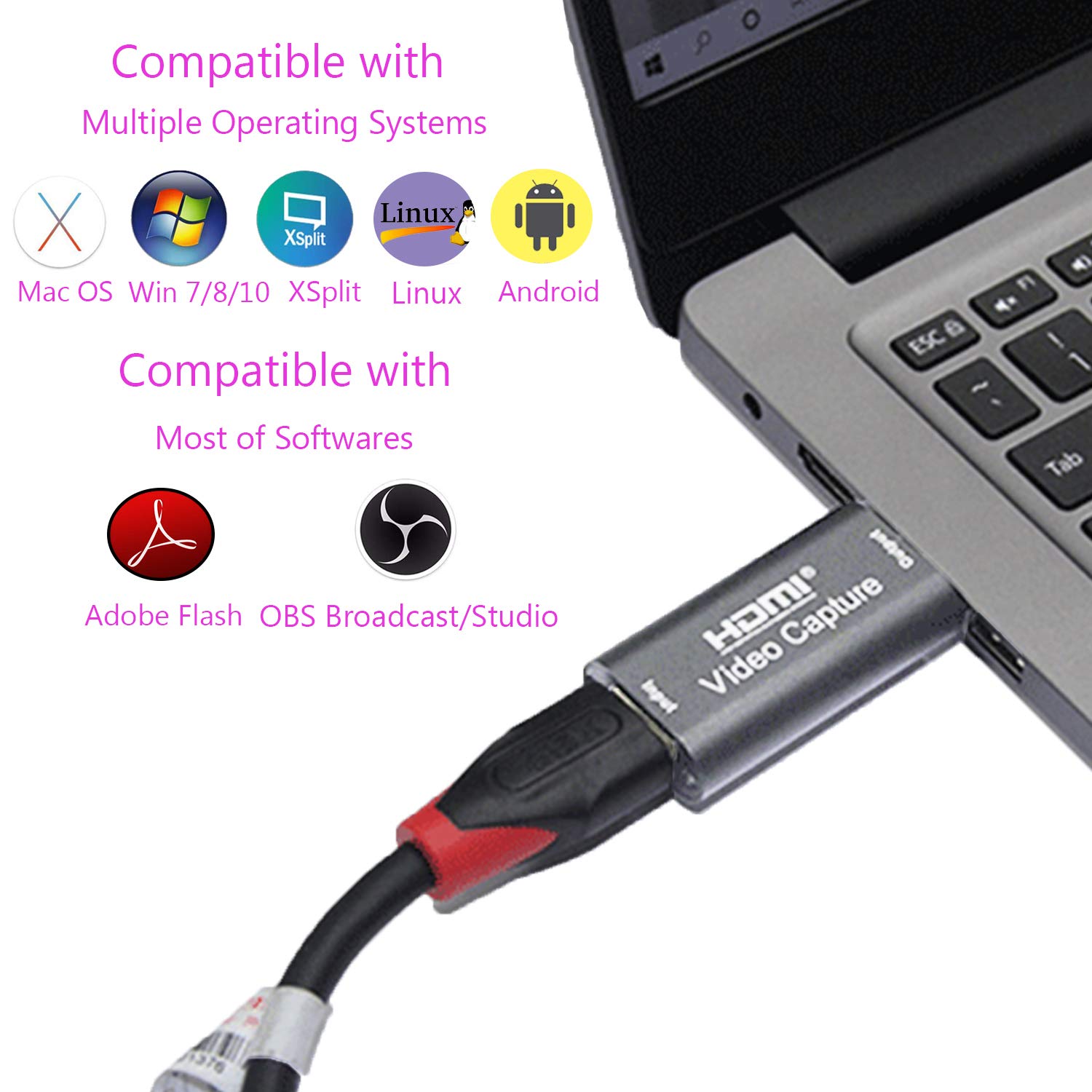 Winkoox Video Capture Cards, 4k Cam Link Card HDMI to USB 3.0, Record to DSLR Camcorder Action Cam Capture Devices for Gaming, Live Broadcasting, Streaming, Video Conference, Silver