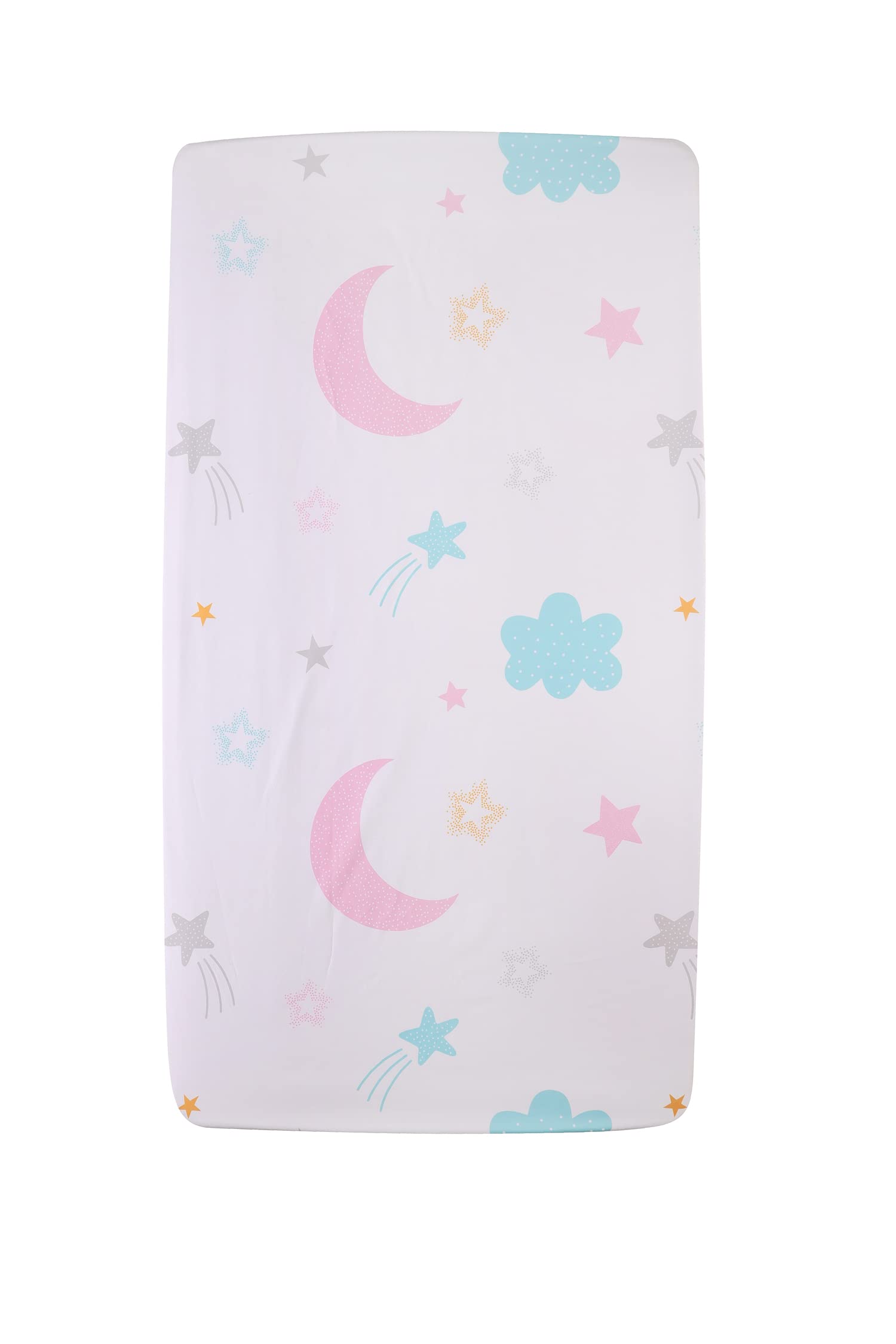 Baby Crib Fitted Sheet, 1 PC Moon Star Cloud Baby Girl Crib Fitted Sheet White Pink Blue