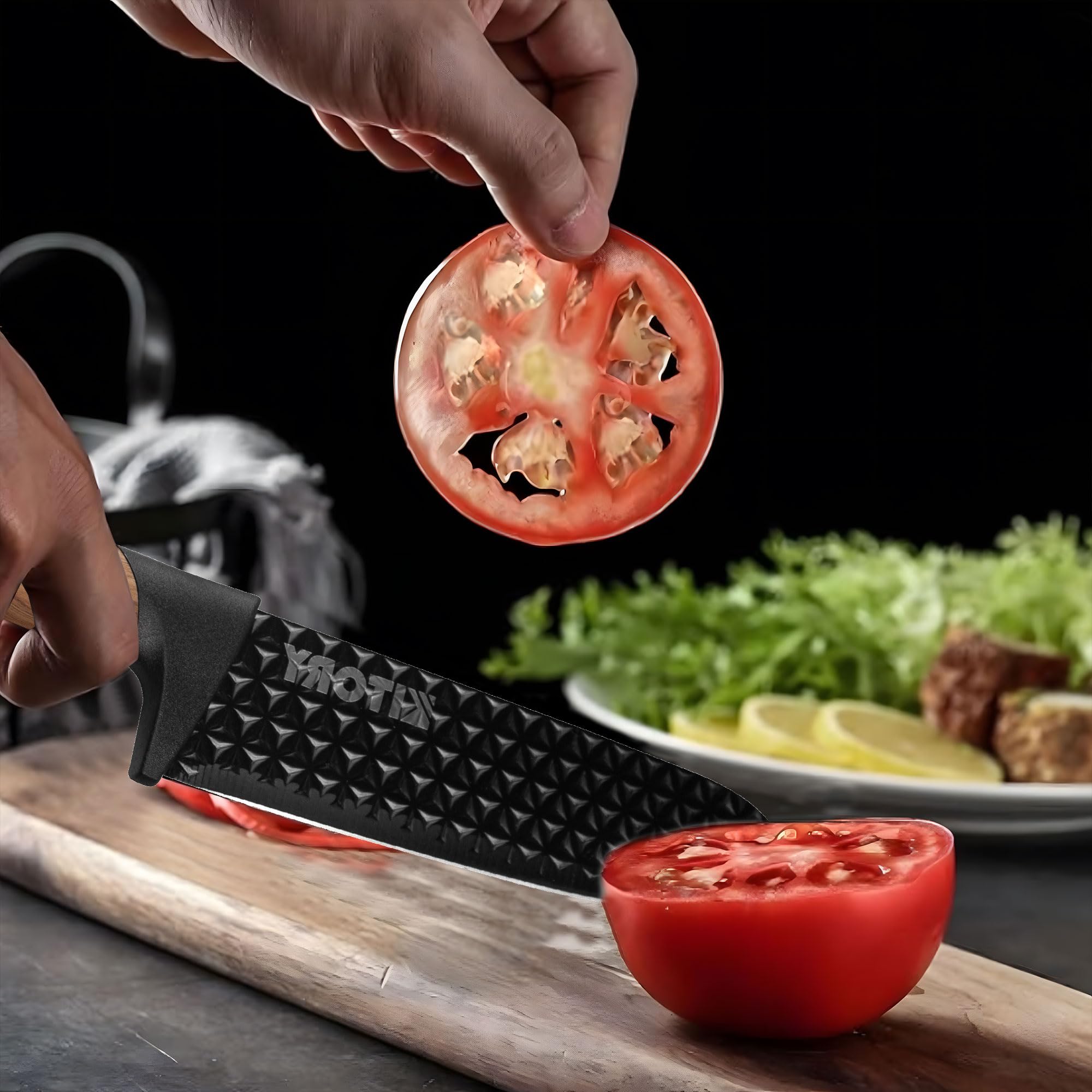 Kitory Cleaver Knife Set, 5 pcs Non-Stick Japanese Kitchen Boxed Knife Set, includes Cleaver, Santoku Chef knife, Paring Utility Knife, Ceramic Peeler and Kitchen Scissors, 2024 Kitchen Gifts