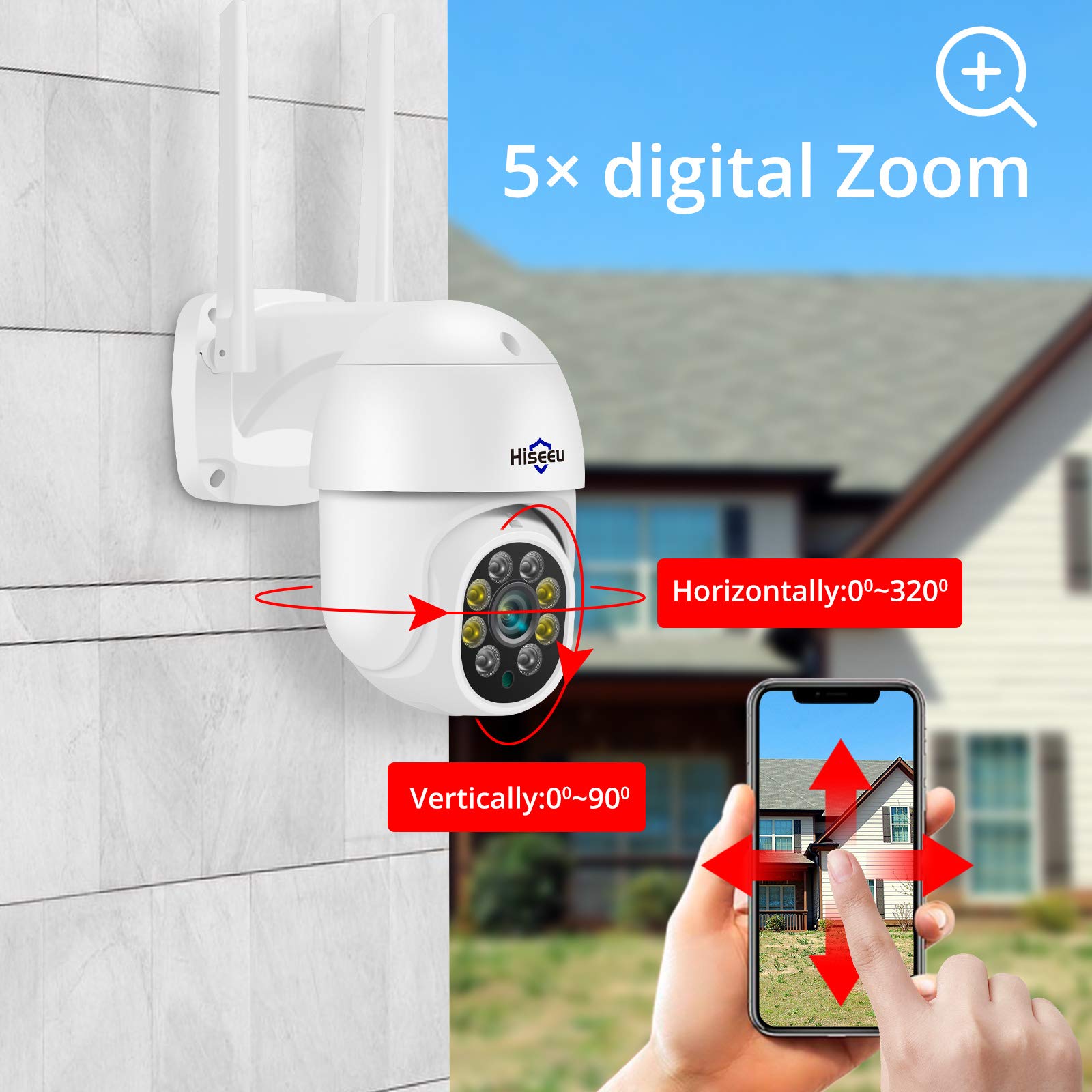2K Wireless Security Camera Outdoor Pan Tilt Digital Zoom Camera With Floodlight,Motion Tracking,3MP 2.4G WiFi Camera,Light Alarm,Color Night Vision,PC&Mobile Remote View,Two-Way Audio Wifi Camera
