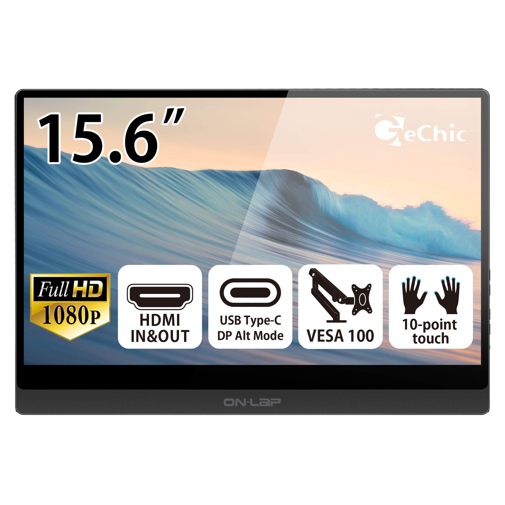 GeChic M505T 15.6 inch FHD 1080p Portable Touchscreen Monitor USB Type-C Input, HDMI Input/Output, DC-in Port, Daisy Chain Display for Conference, Factory, Industry, Gaming, Foldable Screen