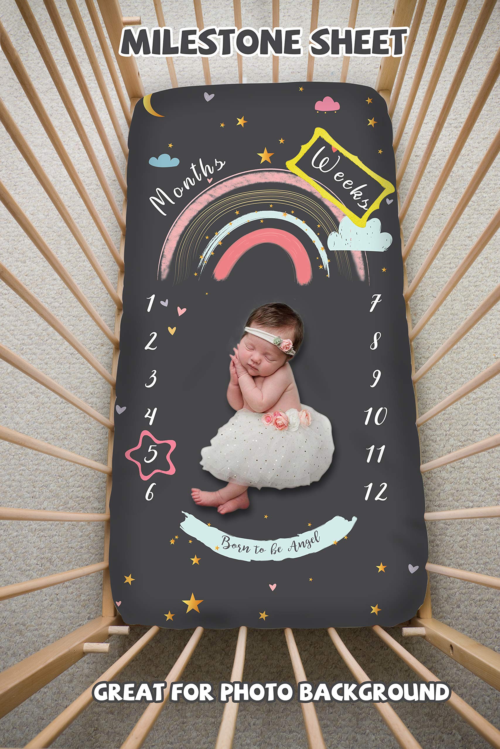 Pack of 3 Premium Bassinet Sheets for Bassinet Pad/Mattress: Milestone Fitted Sheet, Universal Fit, Unisex Rainbow Cloud Sheet | Knitting | Great Shower Gift for Boy Girl |170 GSM
