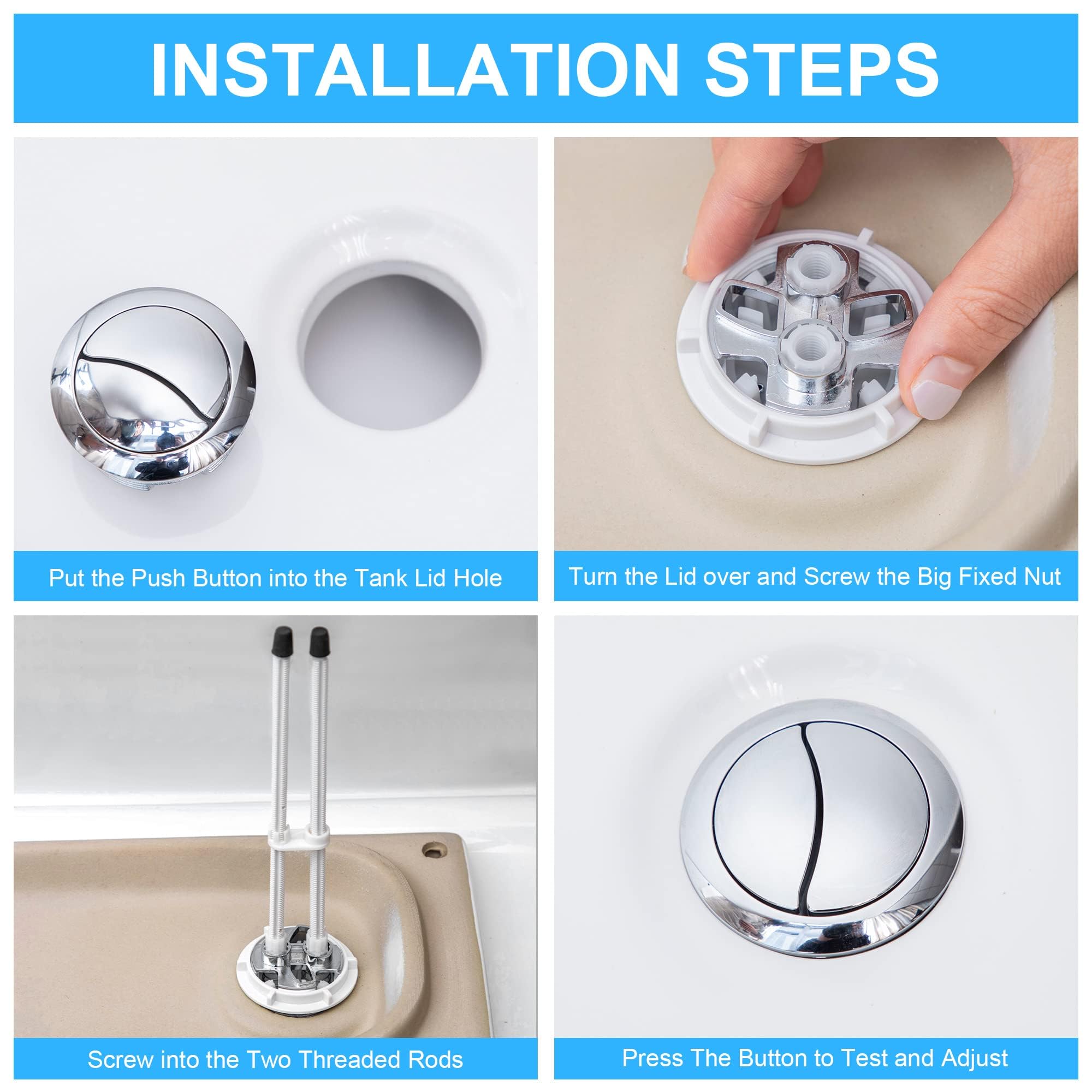 38mm Toilet Tank Buttons, 2 Pack Flush Valve Dual Push Button Replacement Adjustable, Compatible with Glacier Bay Aquasource TOTO, American Standard, KOHLER, Twfords, Armitage Shanks, Geberit