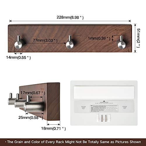 YOHOM Key Holder for Wall Adhesive Coat Hanger with Hooks Wood Hat Rack Wall Mounted Towel Hook Rail Organizer for Robe Washcloth Closet Entryway Door Kitchen Hallway