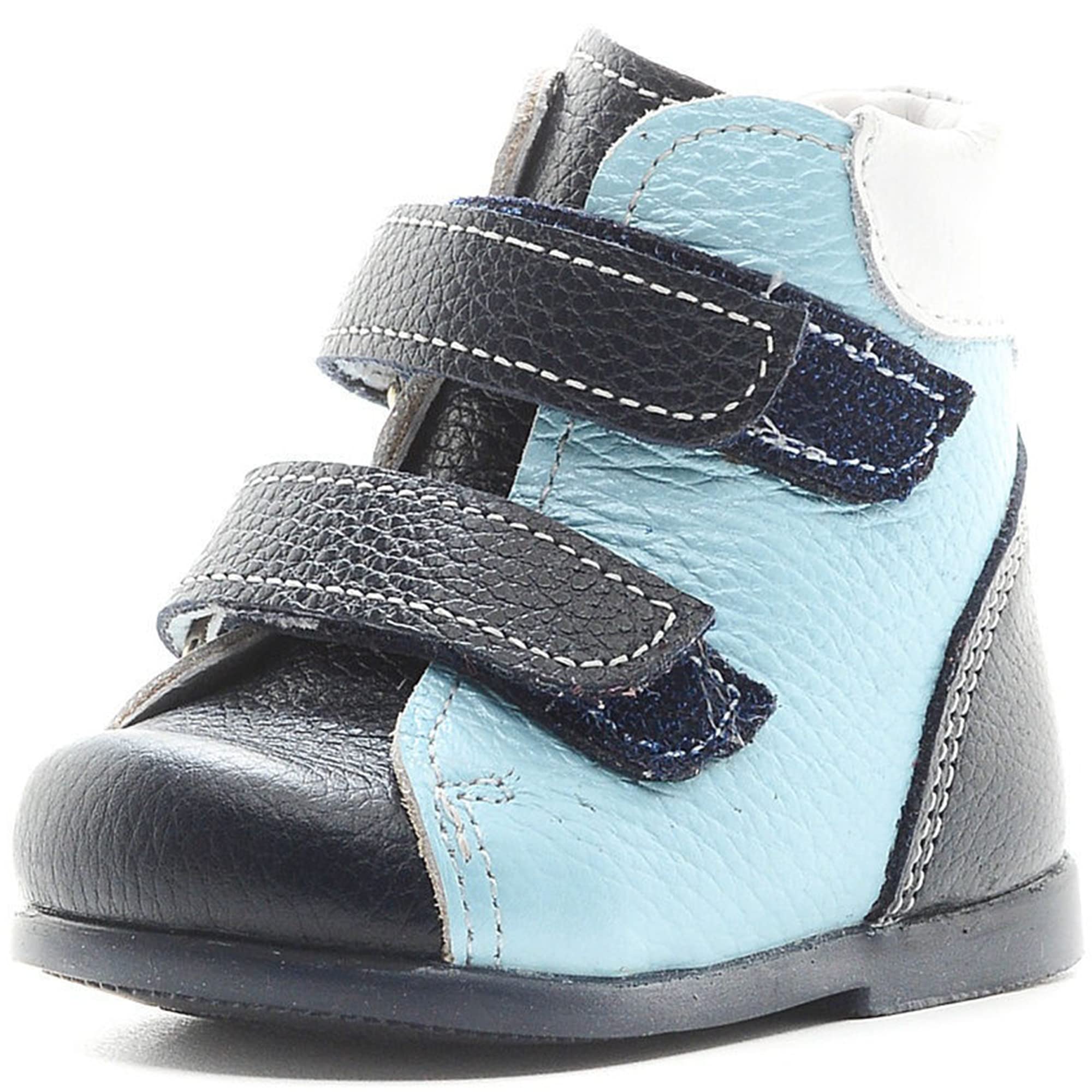 Skorohod Orthopedic Boots 15-141-2 First Step for Boys and Girls Genuine Leather - High Sole - 2 Fasteners (2 Infant, Blue)