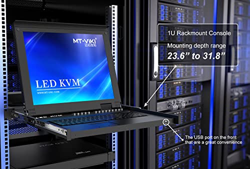 MT-VIKI 16 Port KVM VGA Switch w/17'' LCD Monitor, 1U Rack Mount KVM Monitor Switch,1280x1024@60Hz Support OSD/Hotkey/Button Switching, + 16 KVM Cables, Fit 1U 19'' Rack