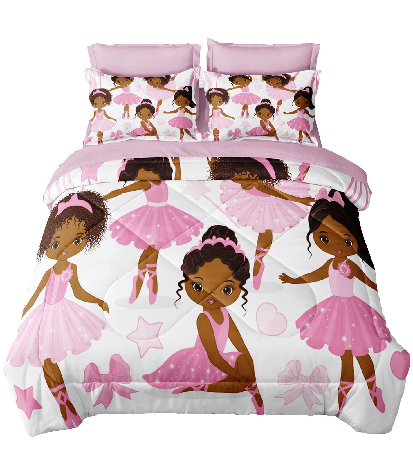 SIRDO Black Girl Magic Comforter Set Twin Size Pink Princess Bedding Sets Ballet Girls Bedroom Set Afro Black Melanin Bed Set with Sheets