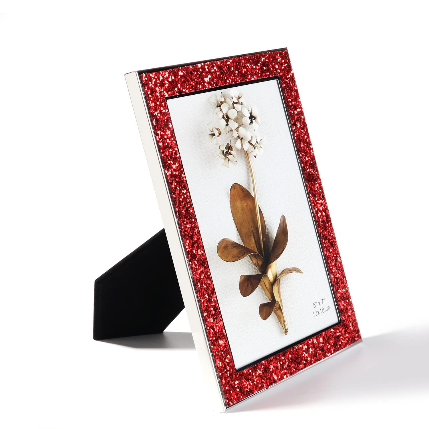 5x7 Picture Frame High-grade Metal Tabletop Photo Frames Smooth Finish Display Pictures Ideal Gift to Family and FriendsοΌRed GlitterοΌ