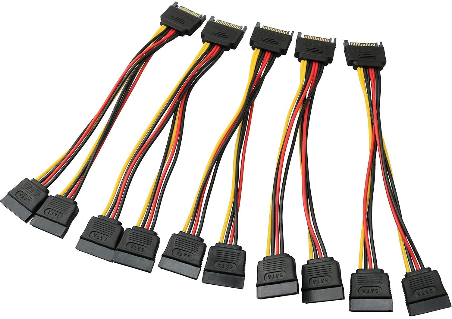 Longdex SATA Power Extension Cable 5PCS 20cm SATA Power 15-Pin Male to 2 x 15P Female Y Splitter Cable Adapter