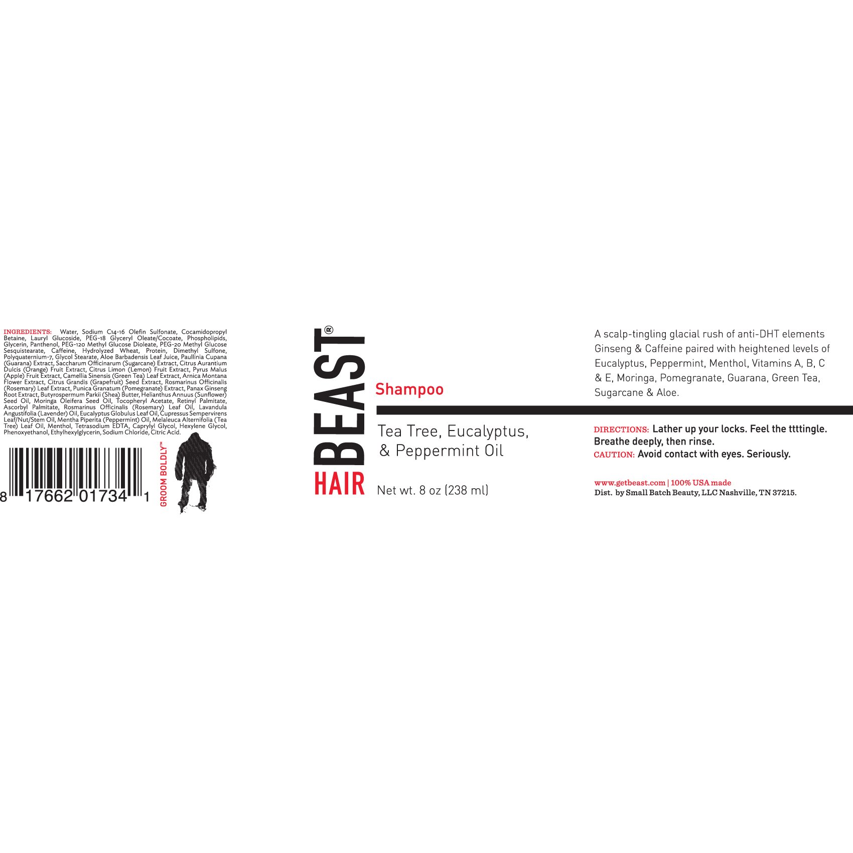 Beast Eucalyptus Tingle Shampoo for All Hair Styles with Caffeine and Tea Tree Oil (8 oz)