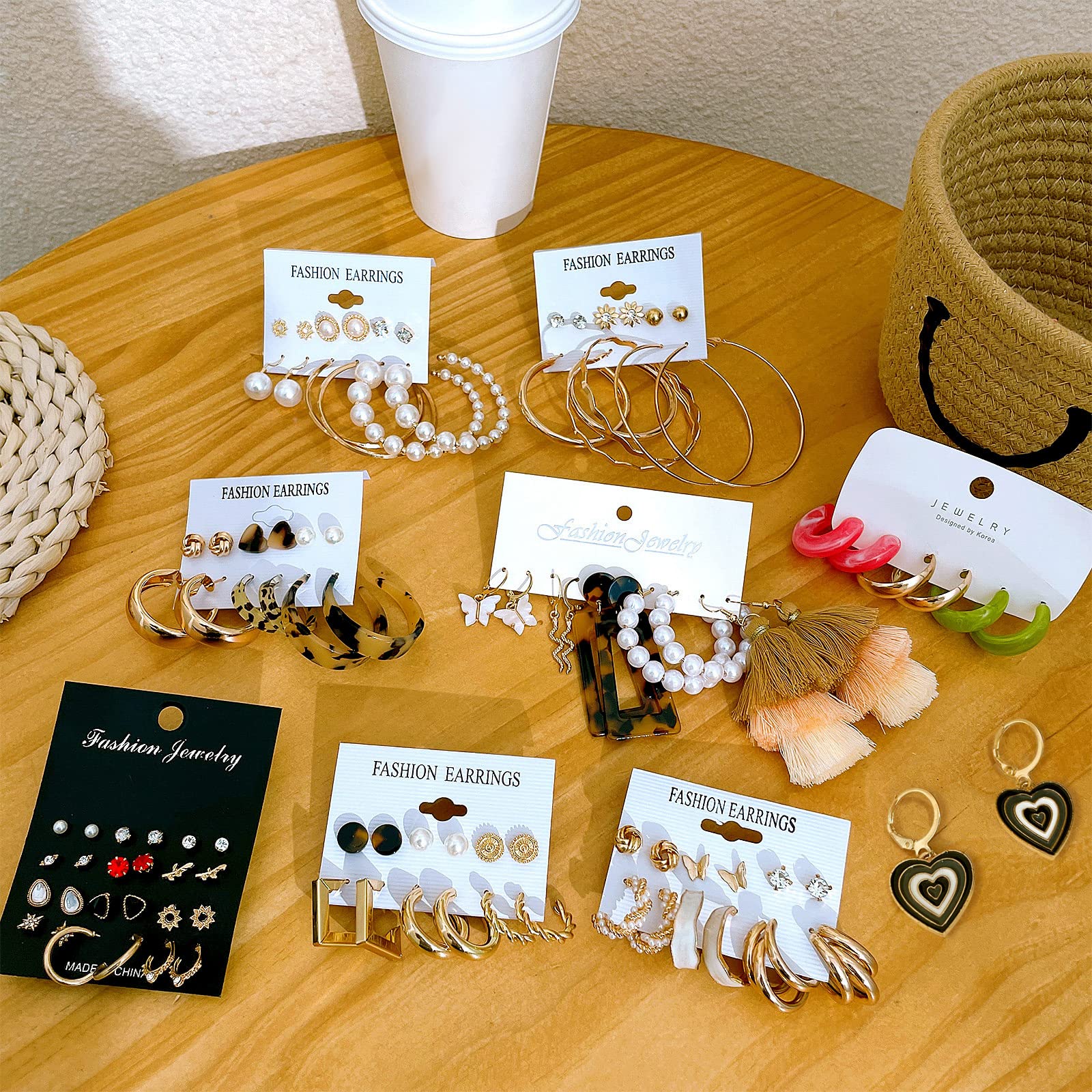 51 Pairs Gold Hoop Stud Earrings Set For Women Multipack Pearl Butterfly Heart Drop Dangle Earrings Fashion Earrings Pack