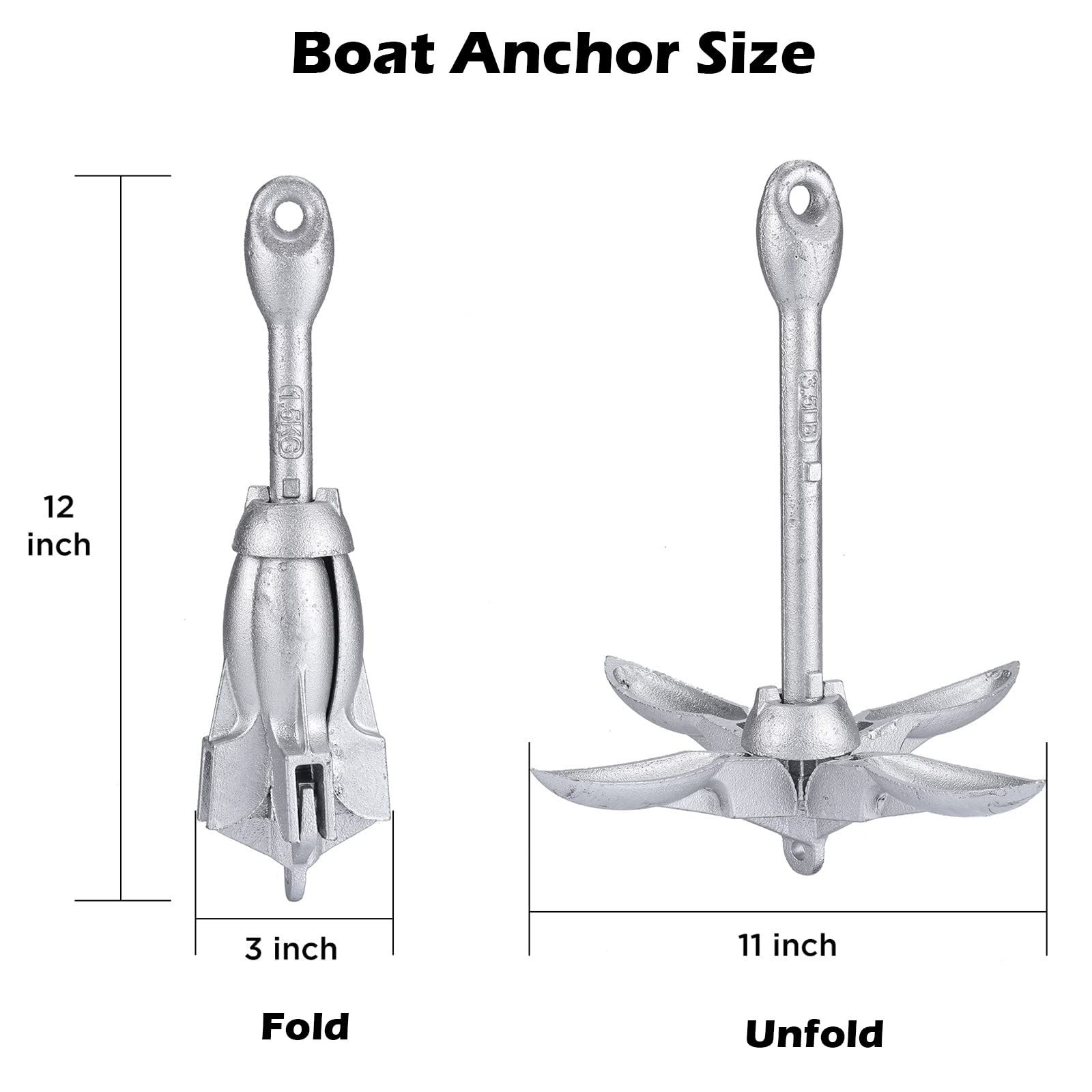 3.5lb Folding Boat Anchor Kit with 40ft Marine Rope for Fishing, Canoes, Paddle Boards, Kayak