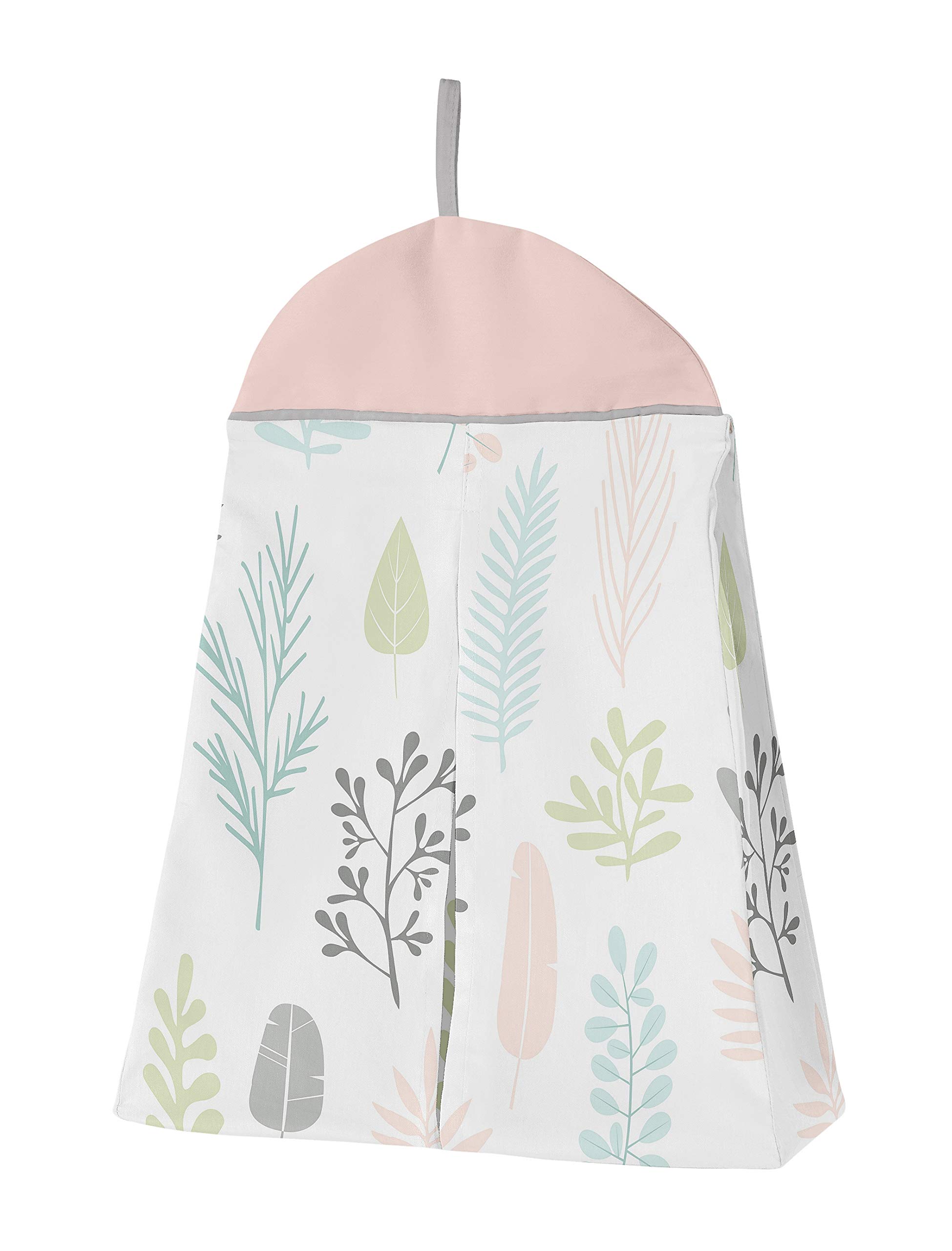 Sweet Jojo Designs Pink and Grey Jungle Sloth Leaf Baby Girl Nursery Crib Bedding Set - 4 pieces - Blush, Turquoise, Gray and Green Tropical Botanical Rainforest