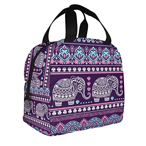 YouQu Tribal Ethnic Elephant Mandala Elephant Insulated Lunch Bag For Women, Men, Lunch Tote For Work