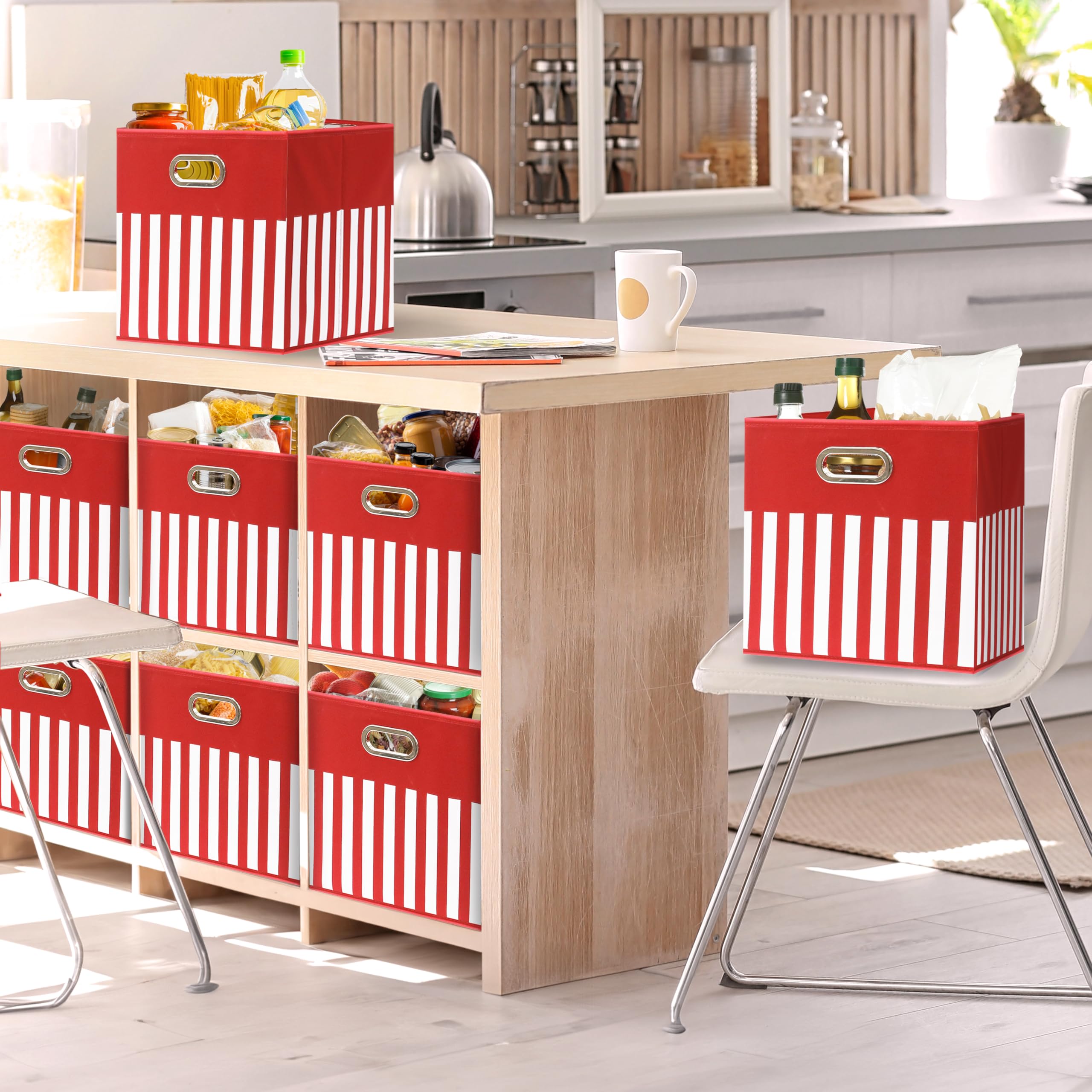 Simple Houseware 3 Pack 13" Printing Fabric Cubic Storage Bin with Handles, Red