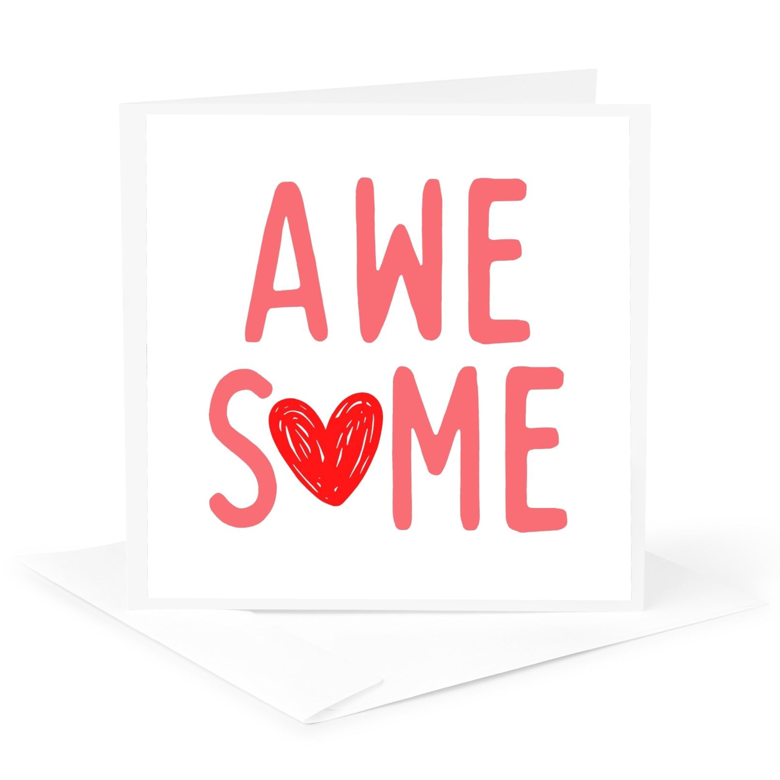 3dRose Pink Red Awesome Heart Motivational Quote Gift For Friends... - Greeting Cards (gc-377411-5)