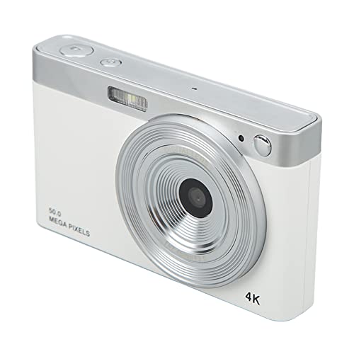 4K Digital Camera, 50MP Pixels, Portable Camera, LED Fill Light, 1/4 Screw Interface, Auto Focus AF for Video Recording (White)