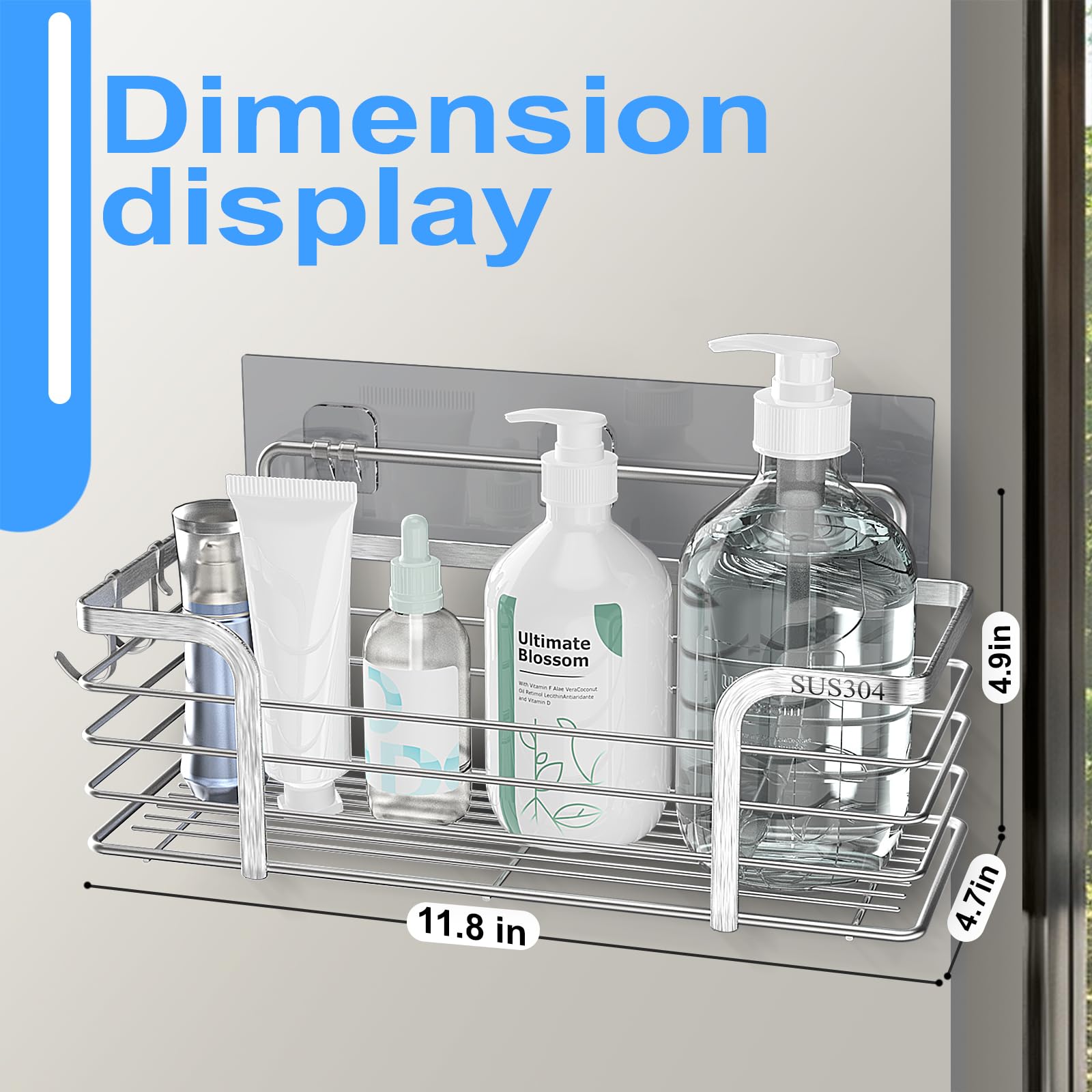 HEGUANRONG Shower Caddy,Shower Organizer for Bathroom With 2 Hooks,SUS304 Stainless Steel,Shower Shelves for Inside Shower,Rustproof Bathroom Shelf,No Drilling.