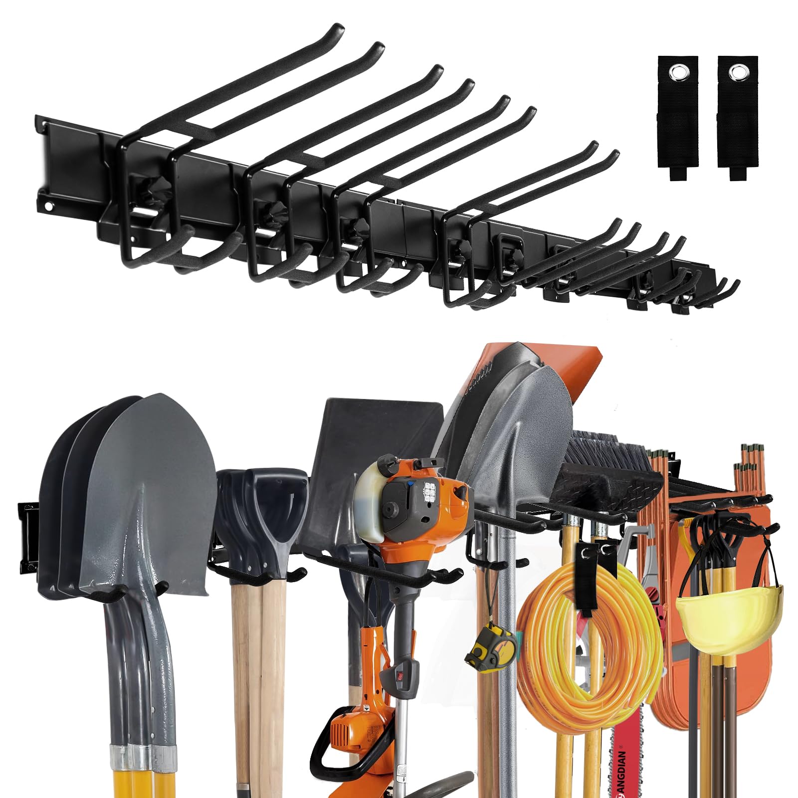 LADER 48 Inches Adjustable Garage Organization, 13 PCS Garage Tool Organizer Wall Mount, Garage Shelving with 8 Adjustable Hooks and 3 Rails, Tool Organizer Rack with Heavy Hook Tracks Max Load 1000LB