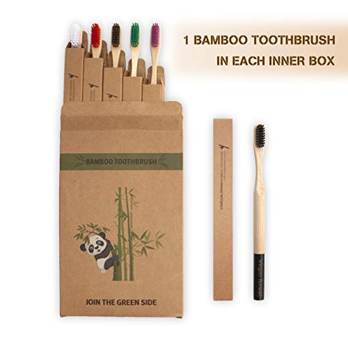 Virgin Forest 6 Pcs Biodegradable Bamboo Toothbrushes, Natural Eco-Friendly BPA-Free Toothbrushes, Best Travel Wood Toothbrush Set for Sensitive Gums