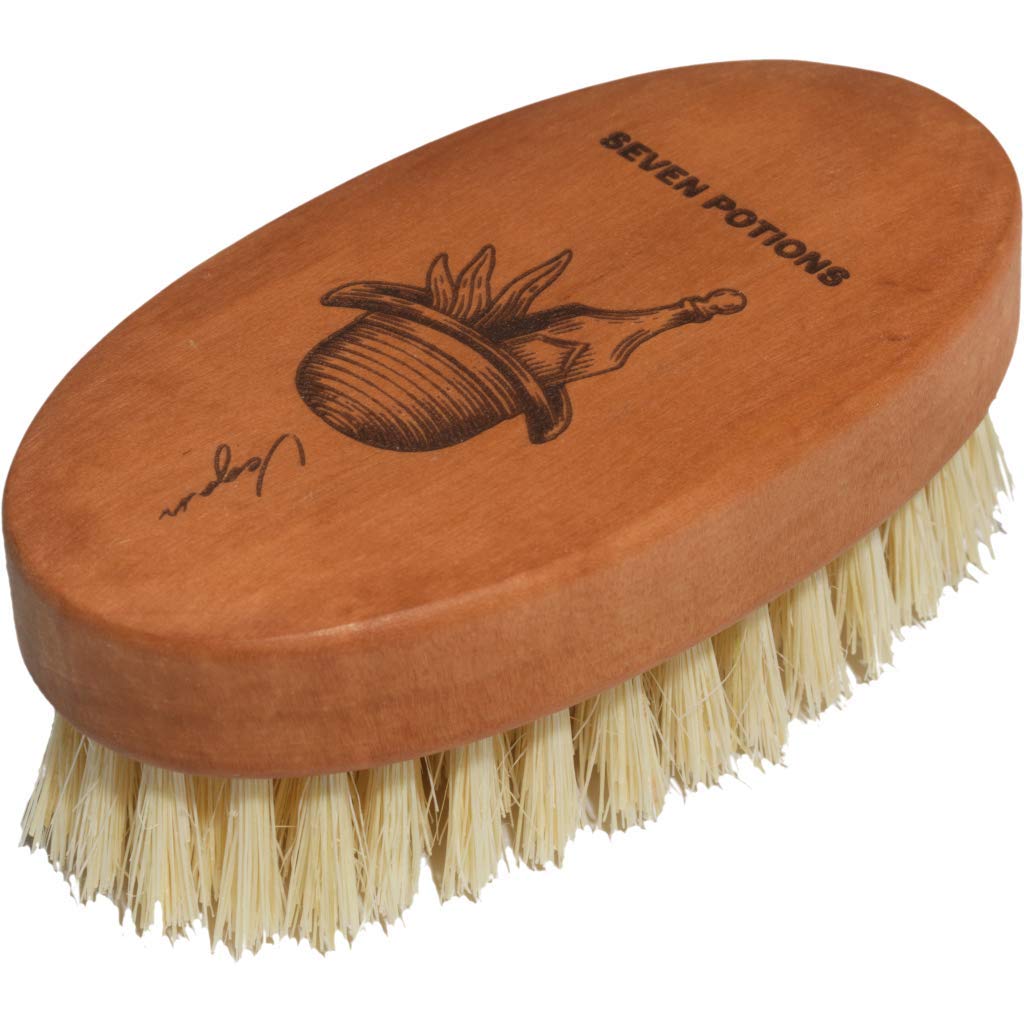 Seven Potions Vegan Beard Brush for Men โ 100% Sisal Plant Fibre & Pear Wood โ Firm Bristles to Gently Tame/Soften/Exfoliate โ 100% Natural, Non-Synthetic
