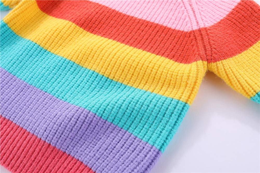 Mud Kingdom Fall Tops Baby Boys Girls Rainbow Stripes Ribbed Knit Color Block Long Sleeve Sweater Pink 12-18 Months