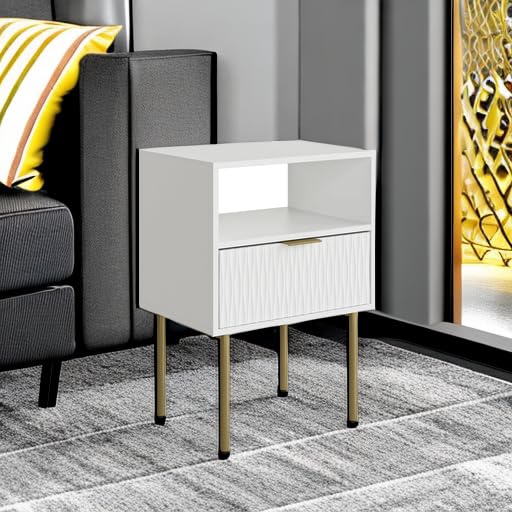 Aienvey Night Stand, Modern Bedside Table with Storage Drawer, Small Side Table with Open Wood Shelf, Bedside Furniture, Nightstand, End Table for Bedroom, Living Room, White