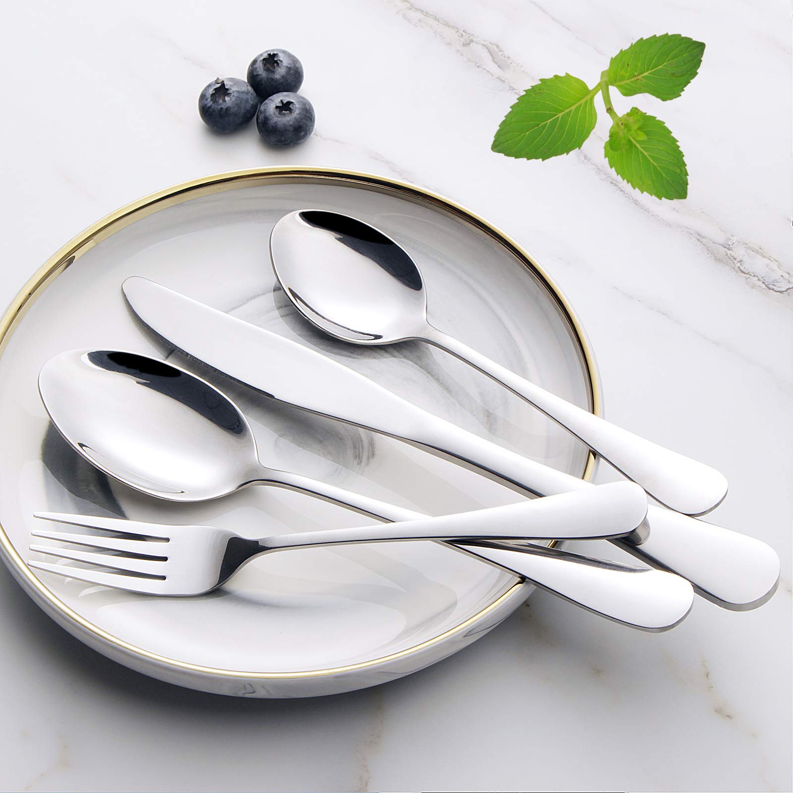 40-Piece Silverware Set, Wildone Stainless Steel Flatware Cutlery Set Service for 8, Modern Tableware Utensils Set for Home and Restaurant, Mirror Finish, Dishwasher Safe