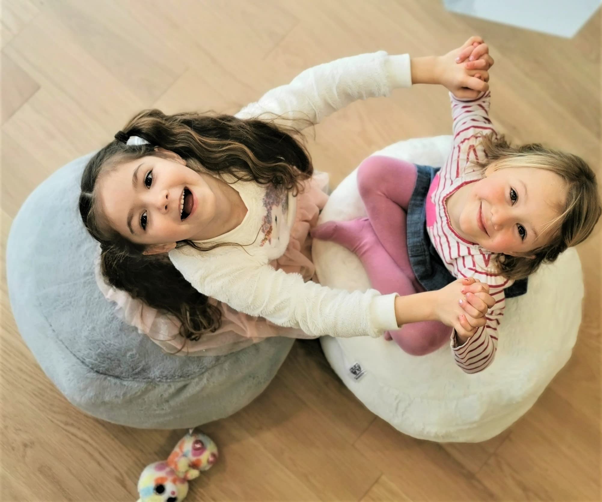MiniOwls Plush Toy Storage Bean Bag (Unfilled) β Light Bunny Gray Faux Furry Ottoman β Sensory Soft Teddy Bear Organizer with a Zipper. Pouf 20x20x15 inch. (Light Grey, Medium)