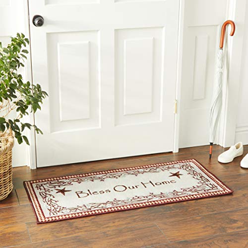 Brumlow Mills Bless Our Home Berry Blossoms Floral Welcome Door Mat for Entryway, Kitchen, or Home Décor Area Rug, 20" x 44", Deep Red