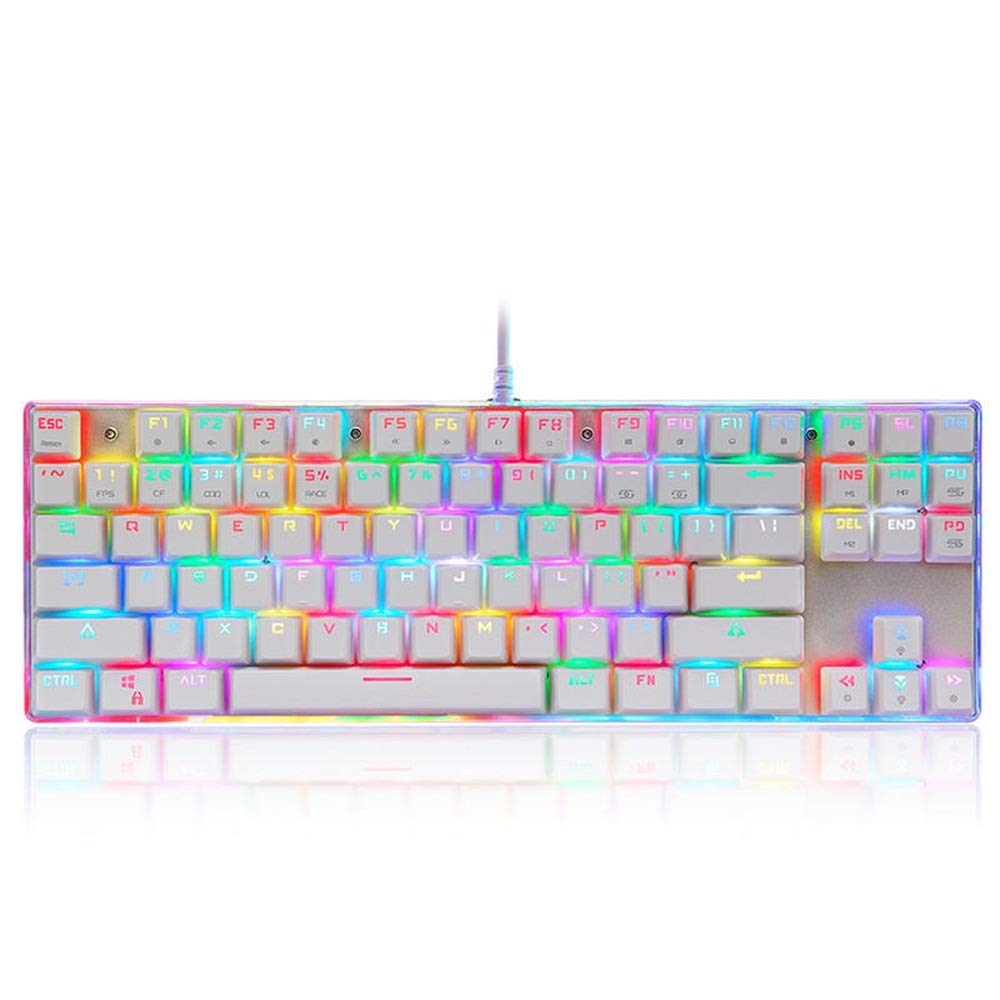 Teerwere Gaming Keyboard Portable 87 Keys Blue Switch RGB Backlight Wired Mechanical Gaming Keyboard Full Color Backlit System Mechanical Gaming Keyboard (Color : Photo Color, Size : One Size)